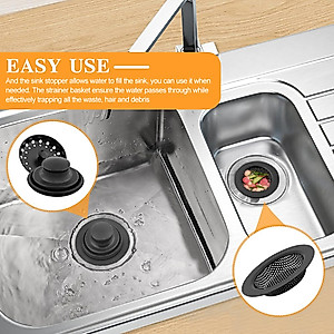 Kitchen Sink Stopper Strainer Set, 2 Stainless Steel Mesh Sink Drain Basket +1 Sink Drain Strainer +1 Sink Stopper for Kitchen Bathroom Sinks Bathtubs Replacement Sink Accessories(Black)