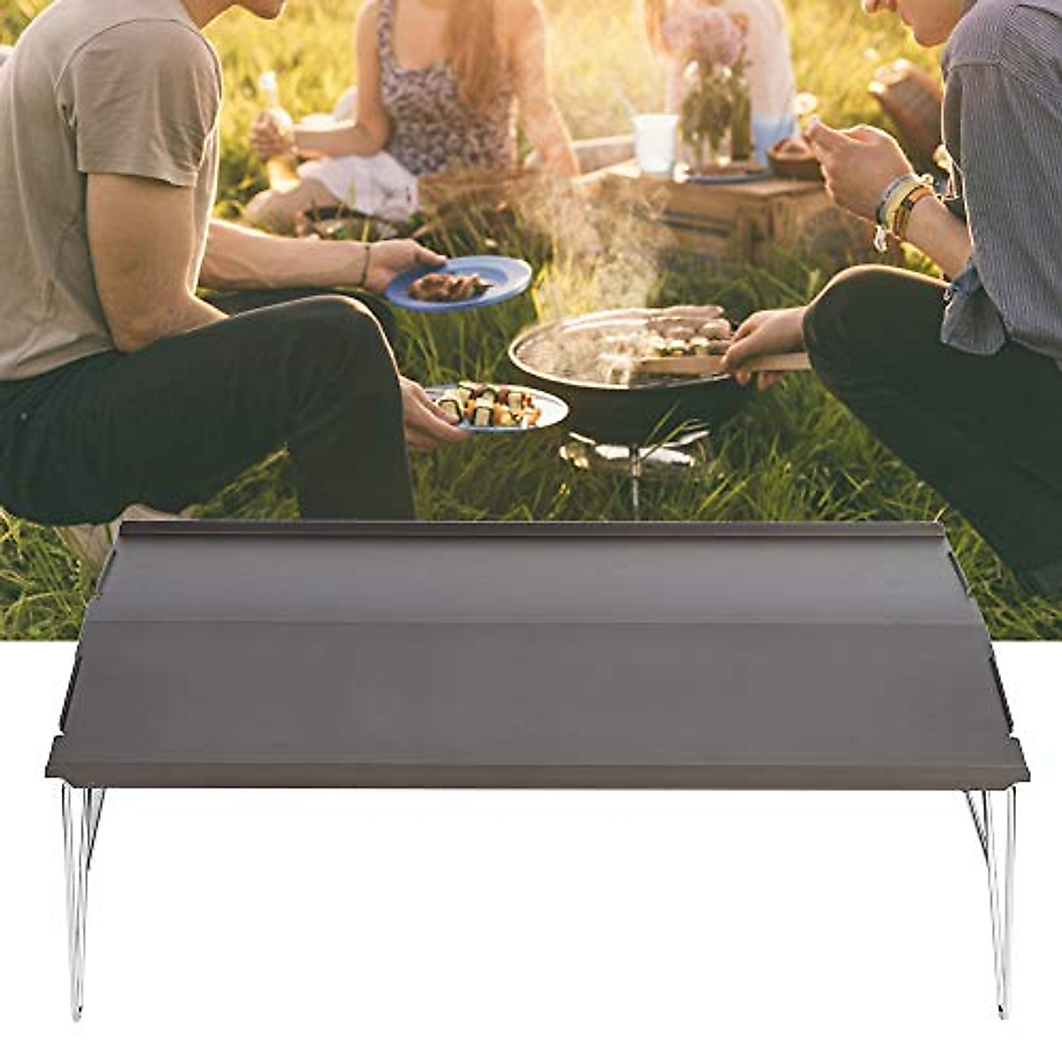 FECAMOS Hiking Table, Aluminium Alloy Picnic Table Portable for Hiking for BBQ for Families