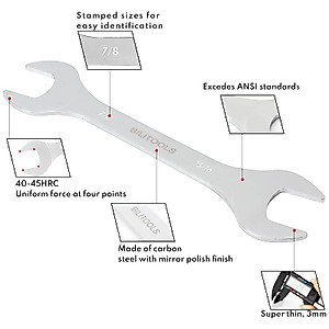 BILITOOLS Super Thin Open End Wrench Set, 9 Piece SAE 1/4 to 1-1/16 inch, CR-V Steel, HRC 40-45