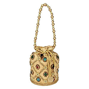 Indian Ethnic Clutch Silk Potli Batwa Pouch Bag with Beadwork Gift For Women (Golden)