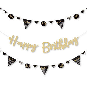 Big Dot of Happiness Adult 30th Birthday - Gold - Birthday Party Letter Banner Decoration - 36 Banner Cutouts - No-Mess Real Gold Glitter Happy Birthday Banner Letters