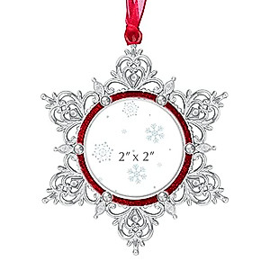 West style 2023 Snowflake Christmas Tree Ornaments Set 3 Pieces-Metallic Picture Frame Hanging Home Deco Hanging Pendant Holiday Keepsake Gift (Red, 3 Pieces)