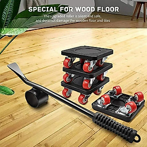 Furniture Lifter Tool for Heavy Furniture,4 Pack 360°Rotation Wheels and 1 Furniture Jack,Appliance Slider Mover Kit 880LB Heavy Duty Rollers for Sofa Refrigerators Hard Floor Couch