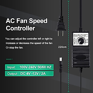 Wathai 120mm x 38mm 110V 220V AC Powered Axial Fan,12V Variable Speed Controller with AC Plug,for Receiver Xbox DVR PlayStation Component Electronics Cooling and Cabinet Ventilation