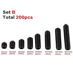 Oumefar 200Pcs Screws Grade Carbon Steel M3 Black Cup Point Screw Assortment Steel Set Screw Hex Socket Set Screw Bolts Nut Bolt Assortment Used for Industry