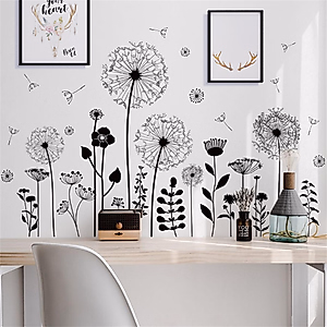 WAFT YEARN Waterproof Removable Vinyl Dandelion Flower Wall Decal Sticker - Decorative Art for Nursery School Classroom Livingroom Bedroom Bathroom Boho Peel and Stick Graduation Party Decorations
