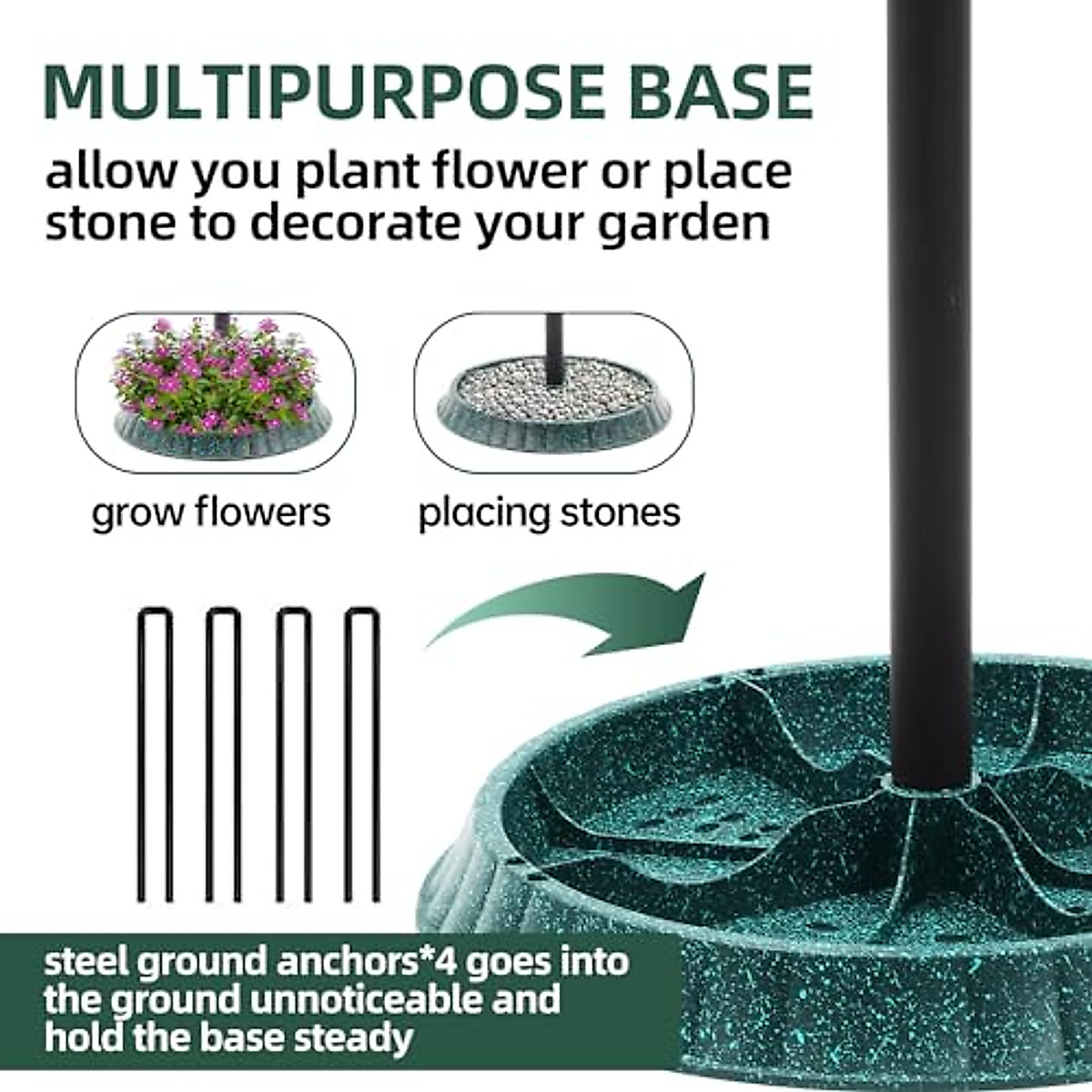 Heated Bird Bath for Outdoors for Winter, 75W Bird Bath Water Heater Bird Bath Deicer,Deep Bowl Thermostatic Control Weather Resistance Stylish Design with Planter Pedestal for All Seasons(Green)