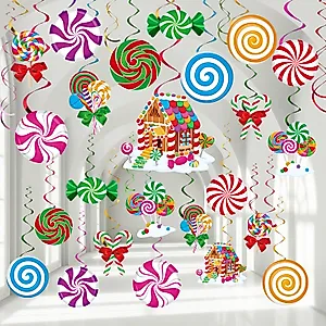 Namalu 54 Pcs Candy Hanging Swirls Decorations Candy Themed Party Decorations Candy Cane Hanging Ceiling Swirl Colorful Lollipop Swirl Ornaments for Baby Shower Birthday Party Supplies Home Decor