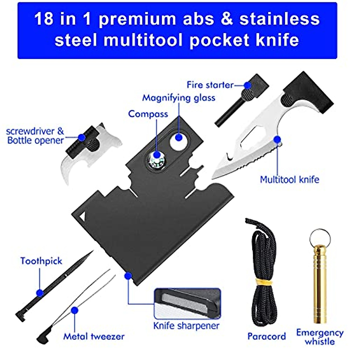 18 in 1 Credit Card Tool Survival Multitool Pocket Tool Set,2 pieces11-in-1 Survival Credit Card Multitool Gift For Men Multipurpose Tactical Wallet Tool,Best gift for men.