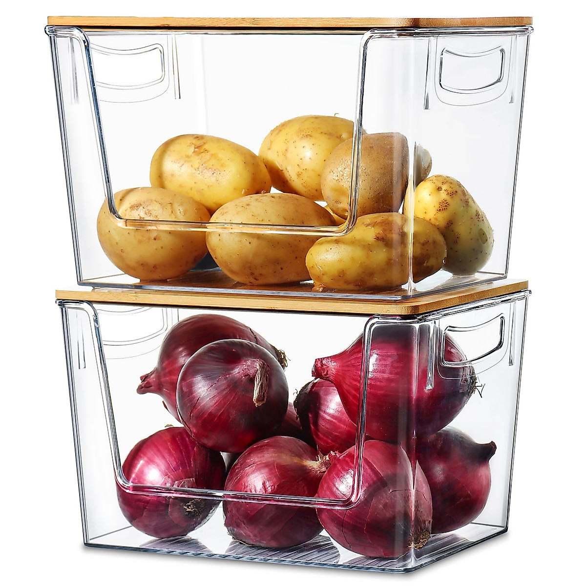 2 Set Pantry Organizer Storage Stackable Kitchen Laundry Organizers for Onion, Potato, Fruit, Produce, Vegetable Clear
