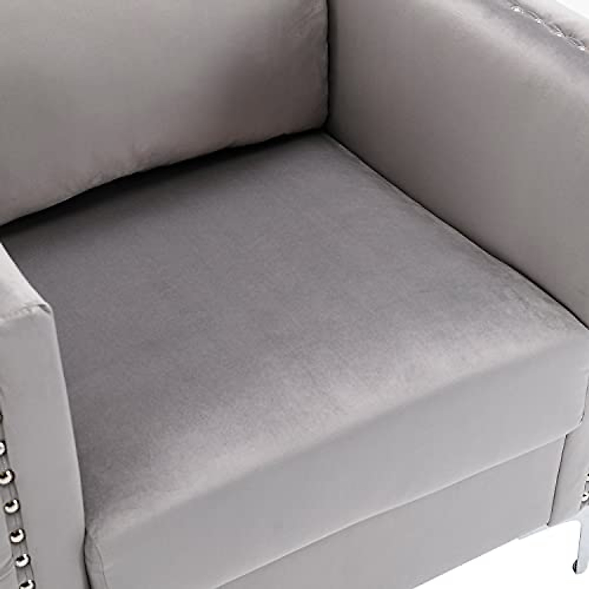Harper & Bright Designs Modern Velvet Armchair, Tufted Button Accent Chair Club Chair with Steel Legs for Living Room Bedroom, Grey