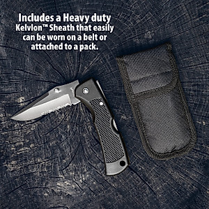 Maxam Extra Heavy-Duty Lockback Knife w/Leymar Handle - Fixed Blade Pocket Knife for Men, Hunting, Tactical & Survival, Includes Sheath