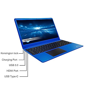 Gateway 15.6" FHD Ultra Slim Laptop, Core i3-1115G4 up to 4.1GHz, 4GB RAM, 128GB eMMC, WiFi, Bluetooth, Hugo Tech Mart, Dale Blue (Renewed)