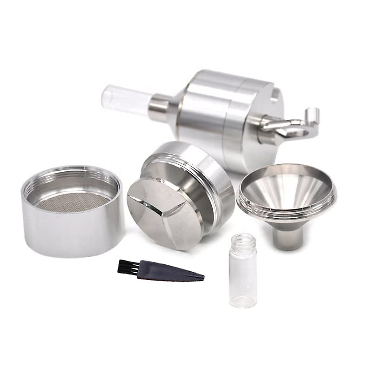 Spice Grinder Hand Mill Funnel Spice Crusher Funnel Shape Metal Grinder Fine Powder with Storage Bottle