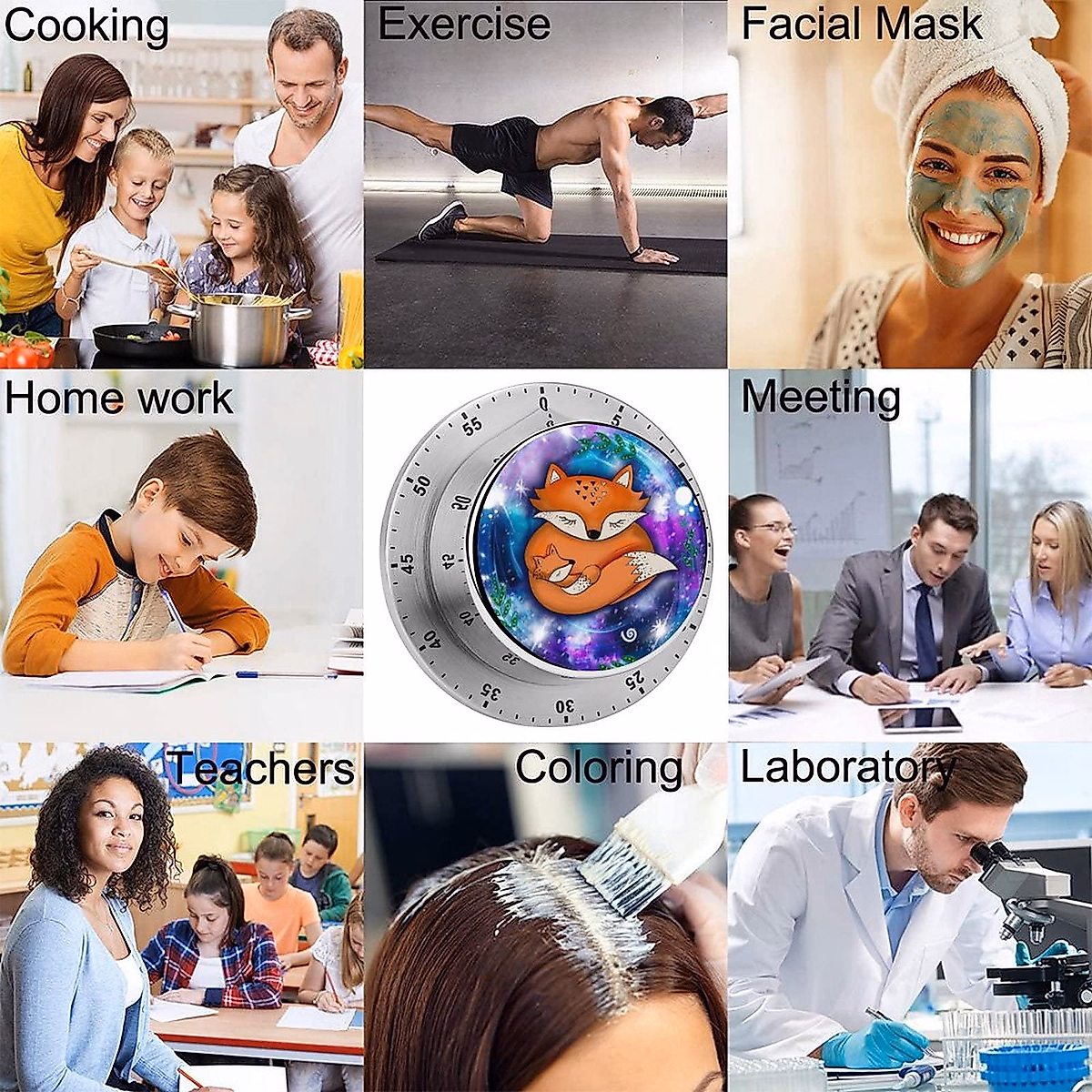 Kitchen Timer, Kitchen Timers for Cooking, Kitchen Timer Magnetic, Fox with Space Pattern Pattern Waterproof Time Timer Stainless Steel Multiuse for Home Baking Cooking Oven