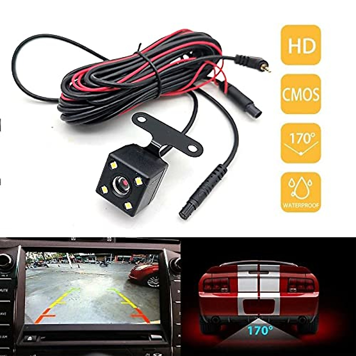 Tripopolis 1Pcs 5 Pin Car Rear View Camera Reverse 170 Degree Wide Angle Recording Parking Waterproof Night Vision Video Camera
