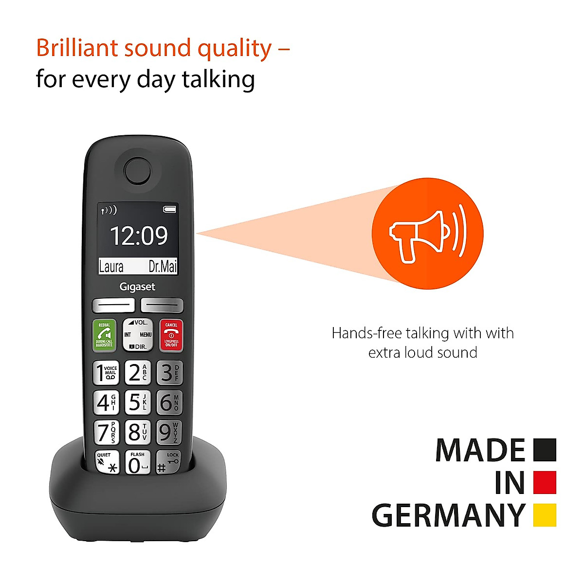 Gigaset E295H - Additional Handset for Cordless Big Button Phone - Made in Germany - Big 2" Display high Contrast - Extra Large Keys, Easy Usability - Caller-Block - 100 Contacts Phonebook, Black