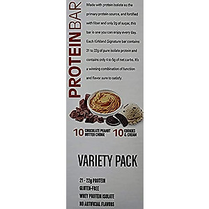 Kirkland Signature Protein Bars Chocolate Peanut Butter Chunk/ Cookies & Cream Flavor, 42.4 Oz, 20 Count