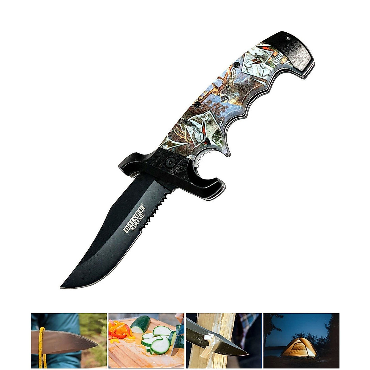 Defender-Xtreme 9" Stag Hunt Handle Open Folding Pocket Knife With Belt Clip Outdoor Survival Hunting Knife for Camping by Survival Steel