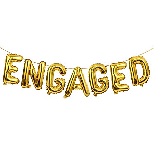 SHUNTAI 16 inch Engaged Balloons Gold Letters Banner Ring Balloon Marriage Wedding Bridal Shower Engagement Party Decorations and Supplies (Gold Theme)