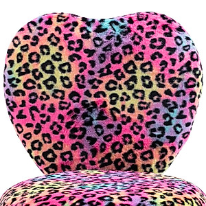 LZAREAL Cute Fuzzy Kids Chair for Teenage Girls Rolling Study Desk Student Chair Furry Computer Task Chair, Adjustable Heart Shaped Reading Vanity Chair for Bedroom, Leopard