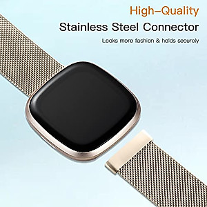 ZWGKKYGYH Bands Compatible with Fitbit Sense Versa 3 Versa 4 and Sense 2 Smartwatch Women Men, Stainless Steel Metal Mesh Magnetic Band Replacement for Sense/Sense 2/Versa 3/Versa 4, Small Champagne