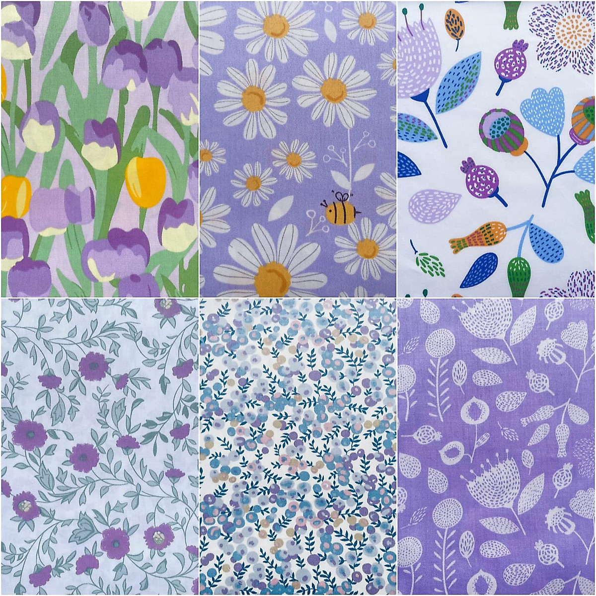 Purple Cotton Fabric Squares 5x5, Floral Charm Packs for Quilting 5 inch for Girls, Precut Fabric for Quilting Sewing DIY Pathworks (42Pcs)