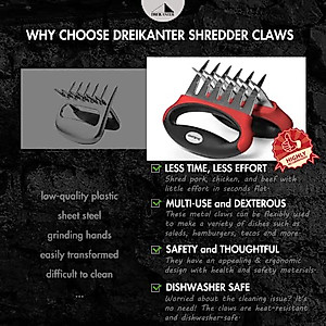Meat Shredder Claws – 2-Pack Bear Claws and 1 Meat Tong for Shredding Meat – Stainless Steel Shredding Claws for Pulled Pork, Chicken, Brisket – Professional BBQ Accessories Meat Shredder Tool - (Red)
