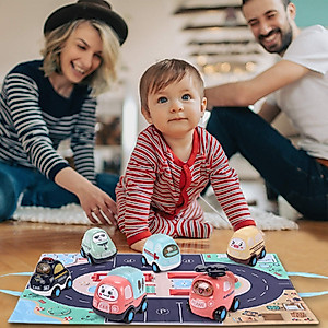 Winrayk Baby Toy Cars for 1 Year Old Boy Girl 7Pcs Friction Powered Push and Go Vehicles Cars with Play Mat/Storage Bag Early Educational Toys Toddlers Christmas Birthday Gift for Kids 1 2 3 Years Old