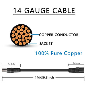 PNGKNYOCN DC 8mm to DC 5.5x2.1mm Extension Cable,14AWG DC 7909 Male to DC 5.5x2.1 Female Adapter Connector Cable for Portable Power Station Solar Generator and Solar Panel(1M/3FT)