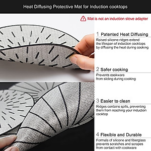 Lazy K Induction Cooktop Mat - Silicone Fiberglass Scratch Protector - for Magnetic Stove - Non Slip Pads to Prevent Pots from Sliding During Cooking (9.4 inches)