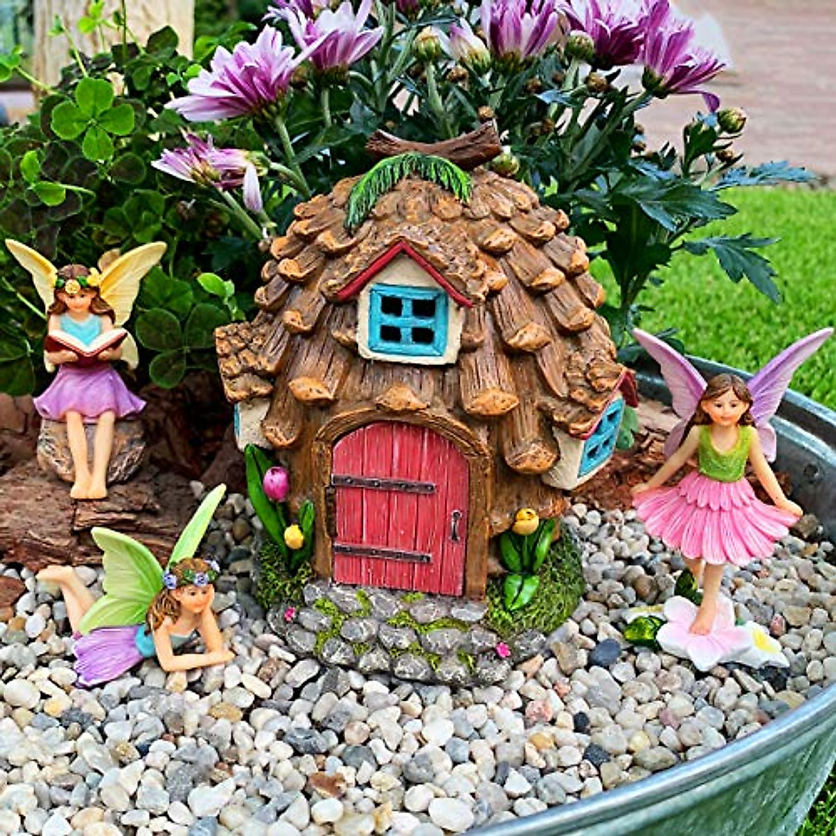 Mood Lab Fairy Garden - Pinecone Fairy House Kit of 4 pcs - Miniature Figurines & Accessories Set - Outdoor or House Decor
