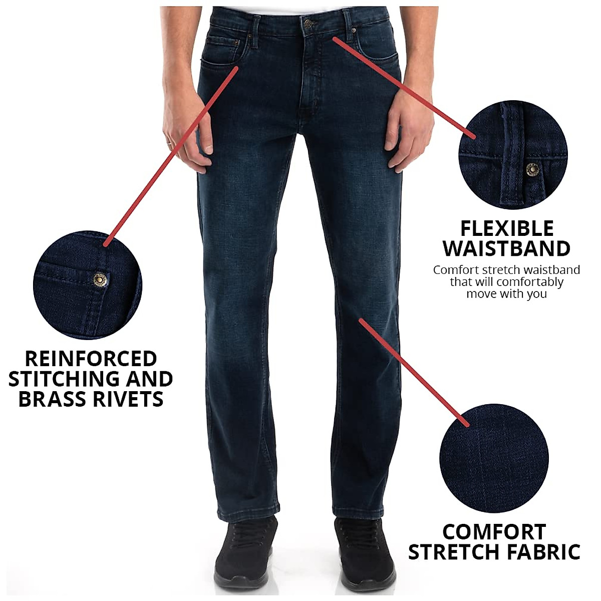 Urban Star Mens Jeans Relaxed Fit – Straight Leg Stretch Jeans for Men – Ultimate Comfort Superflex Pants Dark Blue 38W x 30L