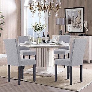 Dining Chairs Set of 6, Luxury Upholstered Fabric Kitchen Chairs Side Chair with Padded Seat Back and Solid Wood Legs for Living Room, Bedroom, Dining Room, Grey