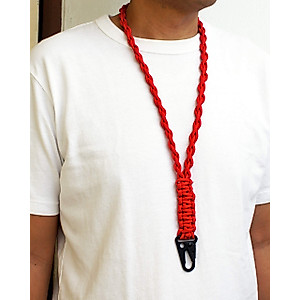 Military Grade Heavy Duty Paracord Lanyard Necklace Keychain Whistles Wrist Strap Parachute Rope Badge Cellphone Waterproof Holder Metal HK Clip Hook Outdoor Survival Men (Black)