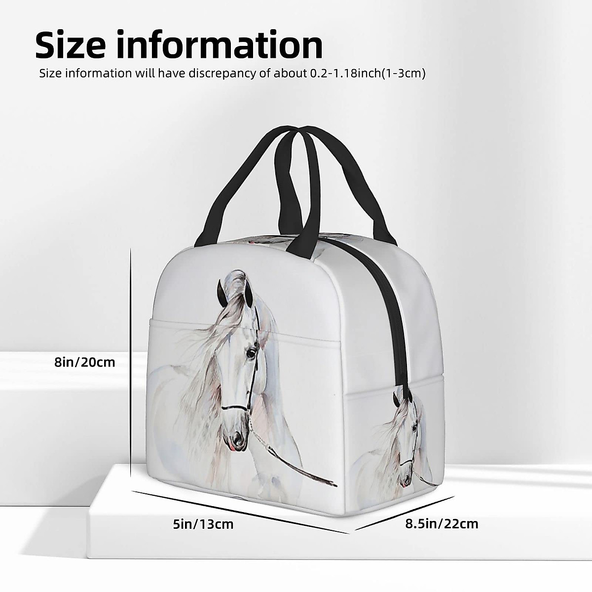 PrelerDIY Watercolor White Horse Lunch Box - Insulated Lunch Bags for Kids Boys Girls Reusable Lunch Tote Bags, Perfect for School/Camping/Hiking/Picnic/Beach/Travel