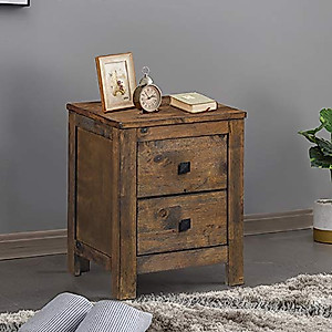 Giantex Nightstand with 2 Sliding Drawers, Full Assembled Rustic Multipurpose Storage Beside Table for Bedroom, Wooden Storage Cabinet End Table (2, Coffee)