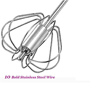 Stainless Steel Whisks, Hand Push Whisk Blender Semi-Automatic Whisk Mixer Egg Milk Beater Milk Frother Rotating Push Whisk Mixer for Blending, Whisking, Beating & Stirring (10 inches)