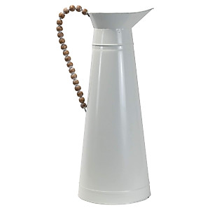 Foreside Home and Garden White Modern Decorative Pitcher Vase with Wood Bead Handle
