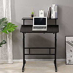 SIDUCAL Mobile Standing Desk, Rolling Standing Desk Laptop Cart on Wheels, Adjustable Table Computer Workstation Home Office for Stand Up, Black