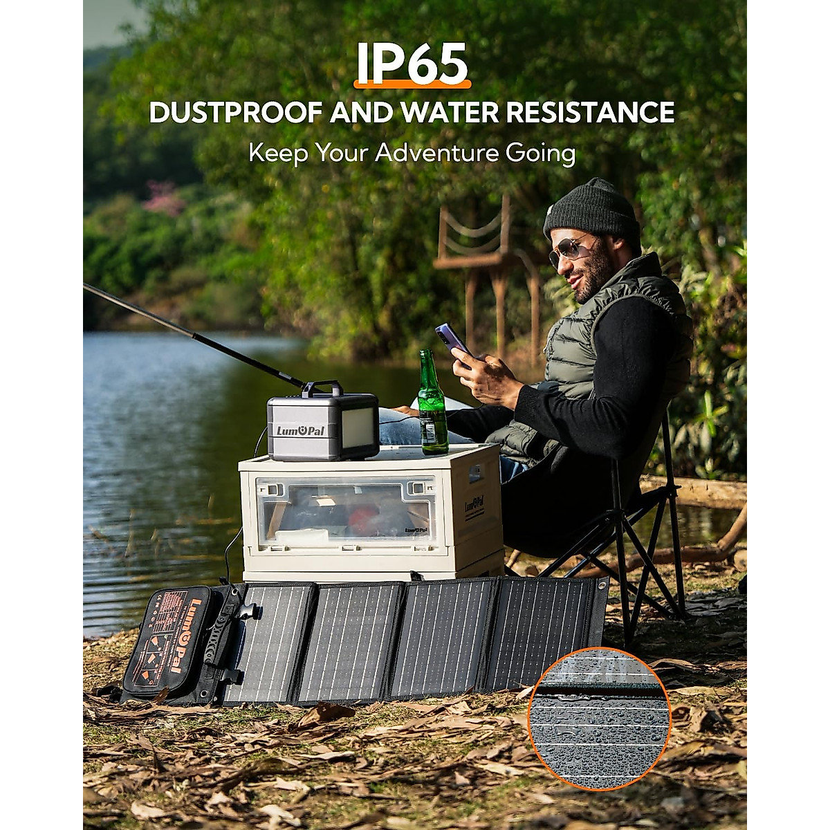 Foldable Solar Panel, LUMOPAL 60W Portable Folding Solar Charger Kit with USB-C PD60W 5V USB-A QC3.0 DC18-20V Ports,IP65 Waterproof for RVCamping Backpacking Compatible with Phone Tablet Power Station