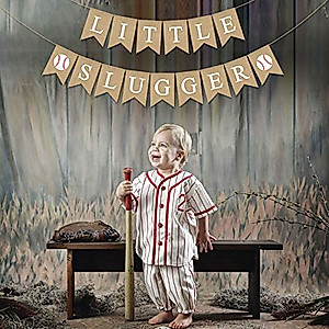 Jute Burlap Little Slugger Banner Boy Baseball Theme Baby Shower Party Decoration Supply