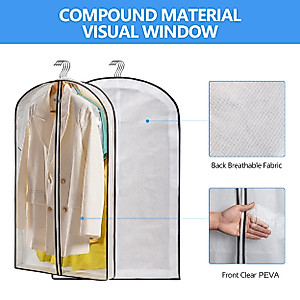 Mskitchen Hanging Clothes Bag with 4" Gusseted Garment Bag (Set of 6) for Storage Suit Bag for Closet Clear Dress Covers for Suits, Sweaters, Shirts - 24"x 40"x 4"/ 6 Pack