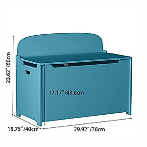 MASISDAOZ Wooden Kids Toy Box, 30 Inches Large Toy Chests Organizers with Safety Hinged Lid, Modern Decorative Toys Storage Organizers Toys Bench Box for Playroom Bedroom Living Room (Blue)