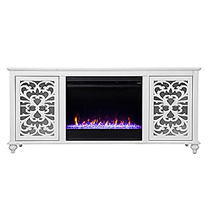 SEI Furniture Maldina Electric Fireplace TV Stand for TVs up to 56 Inches with Color Changing LED Flame, White