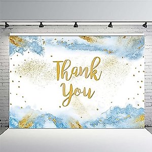 MEHOFOND 7x5ft Thank You for All You Do Backdrop Graduation Gold and Light Blue Cloud Watercolor Father Staff Teachers Professors Doctors Banner Background Retirement Party Supplies Decorations