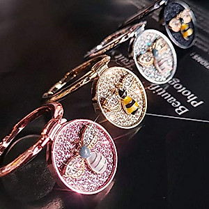 GSRYPC Fashion bee Pattern Cell Phone 360° Rotating Ring Stand Holder , Bling Diamond Finger Kickstand Back Stand Hand Grip Compatible with iPhone 13 ,Samsung S21 ,iPhone 13 pro max (Silver)