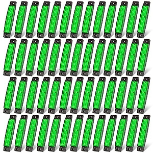 MADCATZ 3.8 Inch 50 Pcs Green LED Thin Side Marker Lights Fender Clearance 2835 SMD Utility Marine Lamp for Trailer Truck Boat Pickup Vessel Yacht 12V DC 6 LED TK12