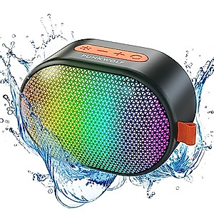 PUNKWOLF Bluetooth Speakers, Wireless Portable Speaker with RGB Lights, Compact Size, Dual Pairing, HD Sound, TWS, Waterproof, Suitable for Mobile Phones, Tablets and Laptops