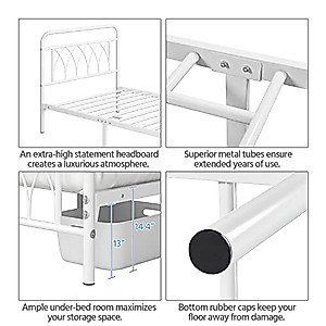 Yaheetech Twin Bed Frame Metal Platform Bed with Petal Accented Headboard/Footboard/14.4 Inch Under Bed Storage/No Box Spring Needed, White